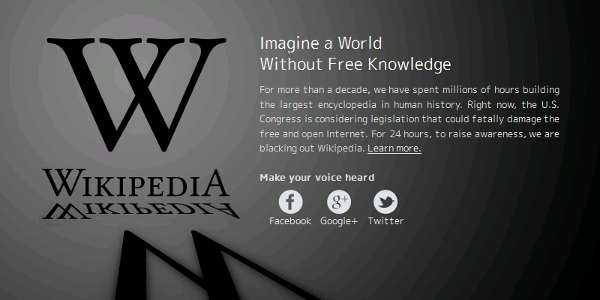 Wikipedia などが機能停止、SOPA / PIPA に反対のため - ライブドアニュース