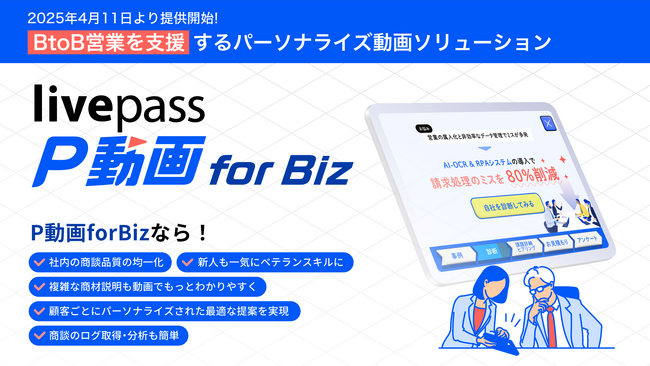 livepass株式会社、BtoB営業を支援するパーソナライズ動画ソリューション『P動画 for Biz』提供開始 (2025年4月11日掲載) - ライブドアニュース