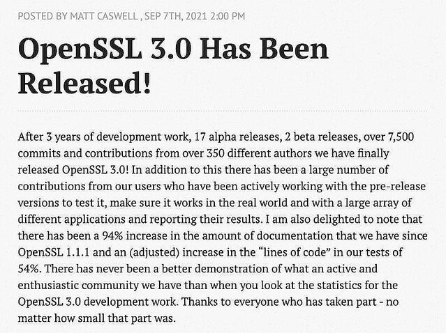 OpenSSL 3.0リリース、ライセンスをApache License 2.0に変更 (2021年9月8日掲載) - ライブドアニュース