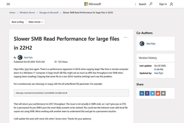 Windows 11 22H2、Sambaによる大きなファイルのコピー性能が大幅に低下 - ライブドアニュース