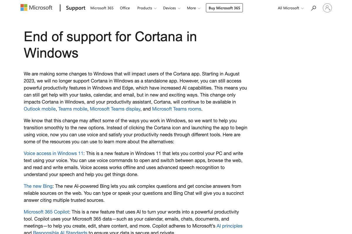 WindowsにおけるCortanaサポートの終了を発表、Microsoft - ライブドアニュース