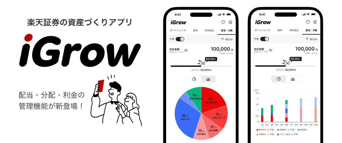 楽天証券、資産づくりアプリ「iGrow」に新機能 - 保有する金融商品からの収入と年間予想金額が一目で確認できる - ライブドアニュース