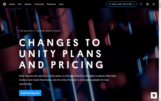 Unityが「ゲームがインストールされるたびに手数料発生」の価格体系を導入してゲーム開発者が激怒、年額約5万円の「Unity Plus」も新規受付停止に - ライブドアニュース