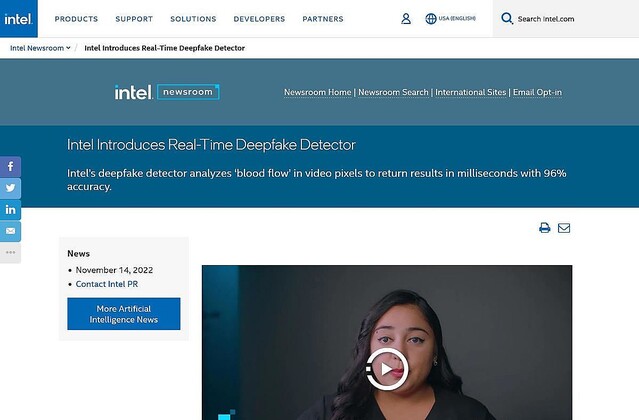 静脈の色でディープフェイク動画をリアルタイムで見破る技術開発、Intel - ライブドアニュース
