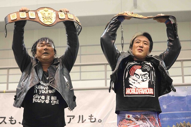 【画像】大仁田厚、ヨシタツとアジアタッグ初防衛…V2戦は4・29FMWE鶴見市場大会「石川、誰か連れて来い！」 - ライブドアニュース