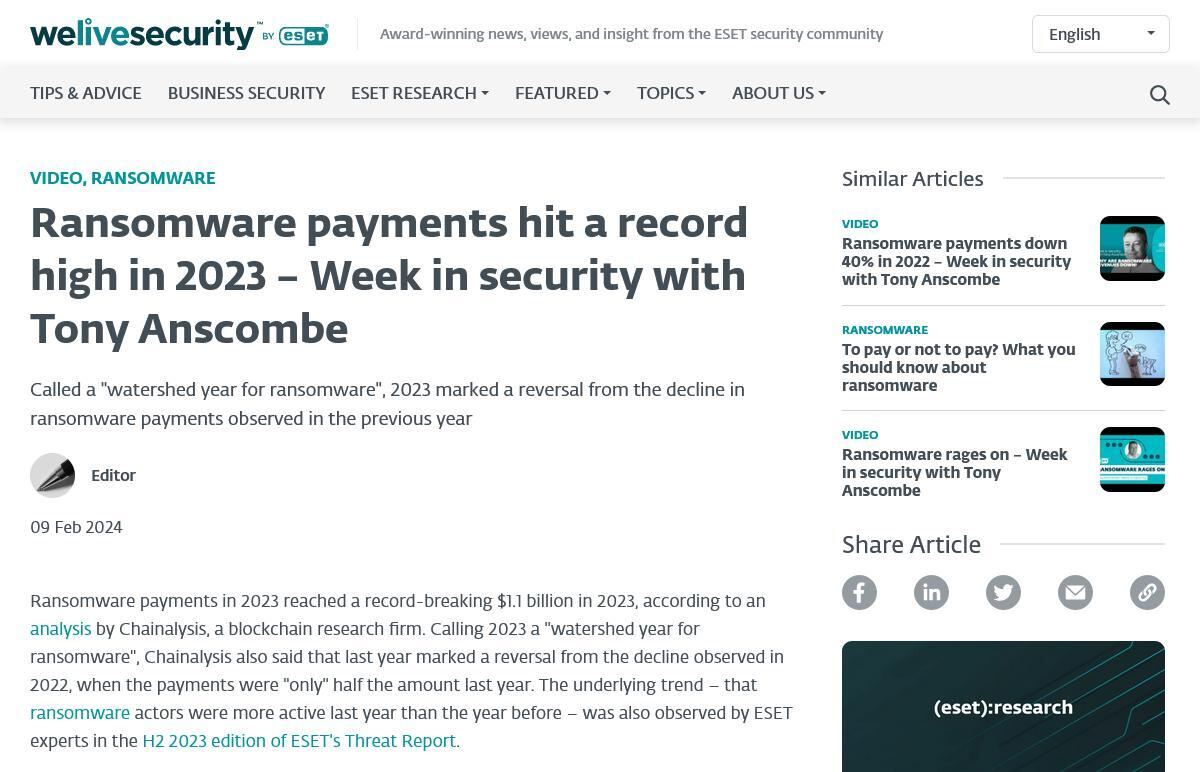 2023年ランサムウェア被害の支払い額は過去最高の11億ドル以上 - ライブドアニュース