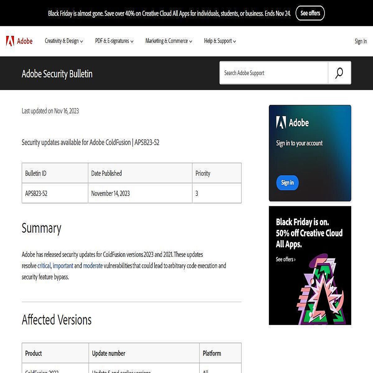 Adobe ColdFusionの緊急脆弱性、CISAが更新を勧告 (2023年11月25日掲載) - ライブドアニュース