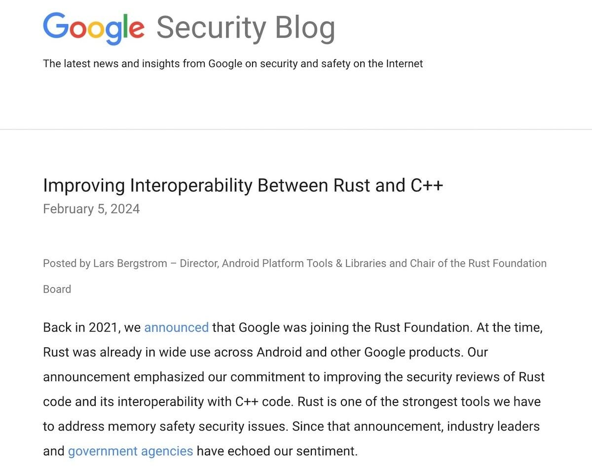 Google、Rust Foundationに100万ドル助成 - C++との相互運用性向上目指す - ライブドアニュース