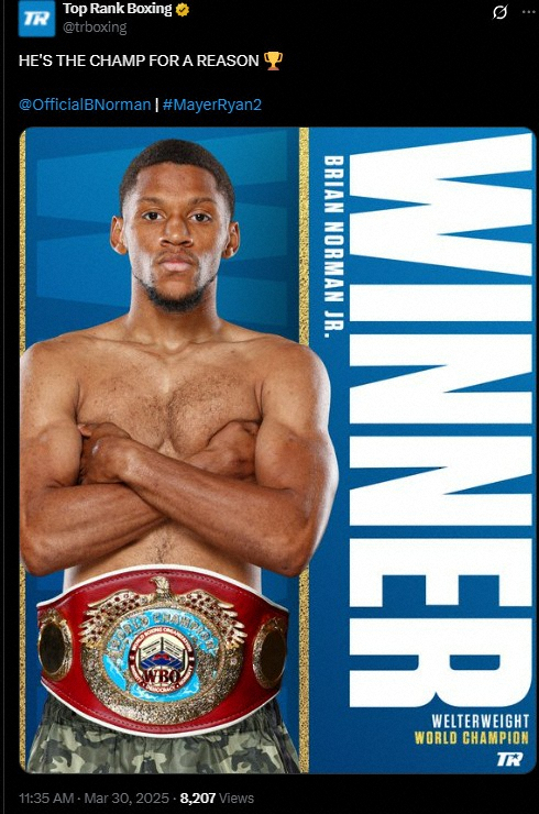 日本人初ウエルター級世界王者目指す佐々木尽の標的、WBO王者ノーマンがKO初防衛 佐々木も現地視察 - ライブドアニュース