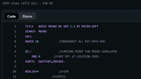 ビル・ゲイツが書いた48年前の「6502 BASIC」のソースコードをMicrosoftがオープンソース化 - ライブドアニュース