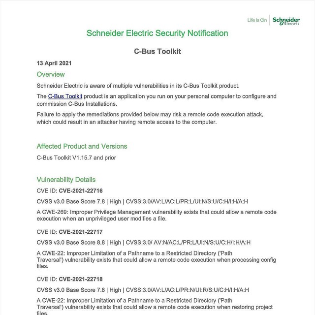 Schneider Electric C-Bus Toolkitにコード実行の脆弱性、アップデートを (2021年4月19日掲載 ...