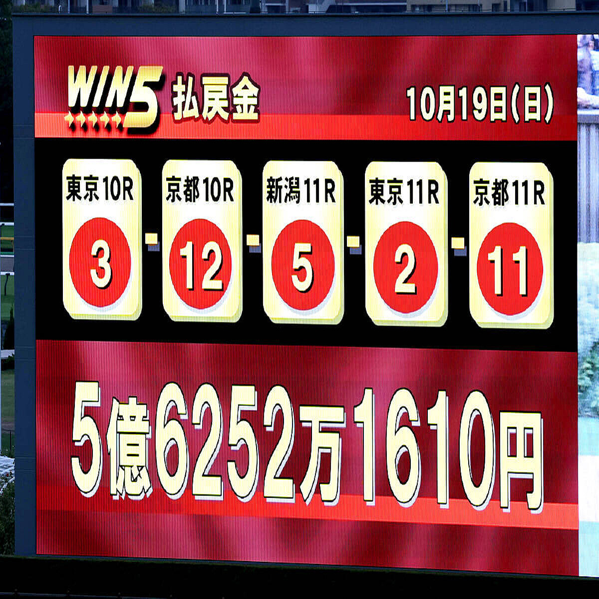 JRAのWIN5で5億6252万1610円、歴代1位の高額配当 的中1票 (2025年10月19日掲載) - ライブドアニュース