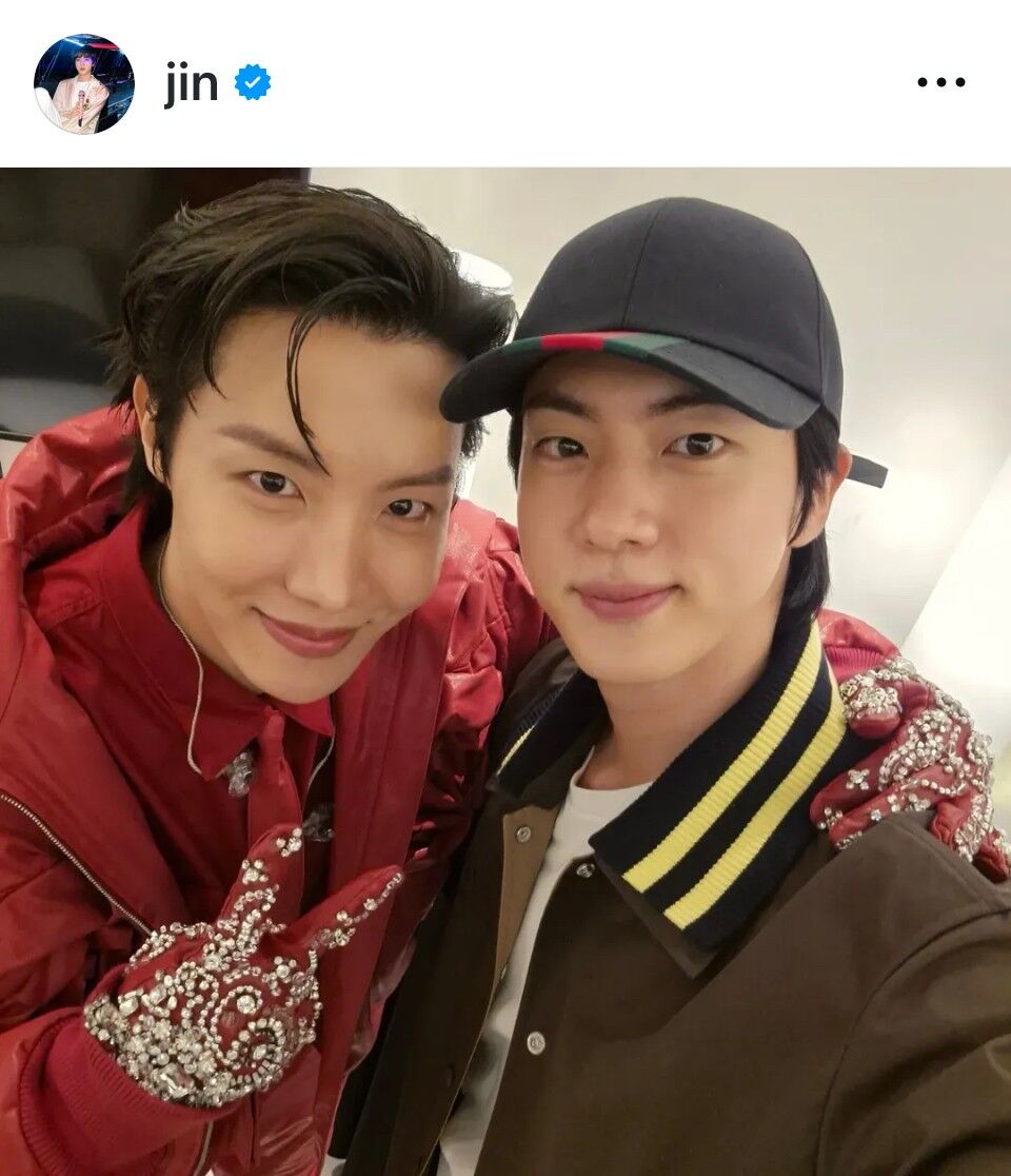 BTS・JIN、ワールドツアースタートのJ―HOPEと2ショット公開 会場でのノリノリ姿にファン感激「泣いた泣いた」 (2025年3月3日掲載) - ライブドアニュース