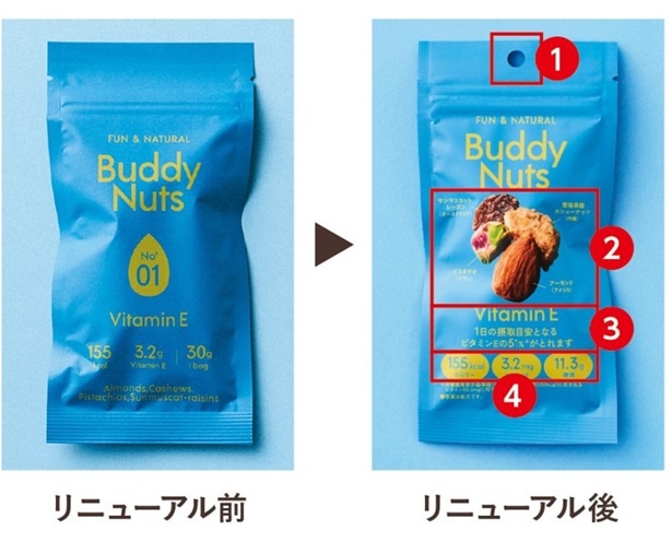 【画像】売上前年比348パーセント成長!?ナチュラルおやつブランド「BuddyNuts」のパッケージがリニューアル！ 2/8 - Peachy - ライブドアニュース