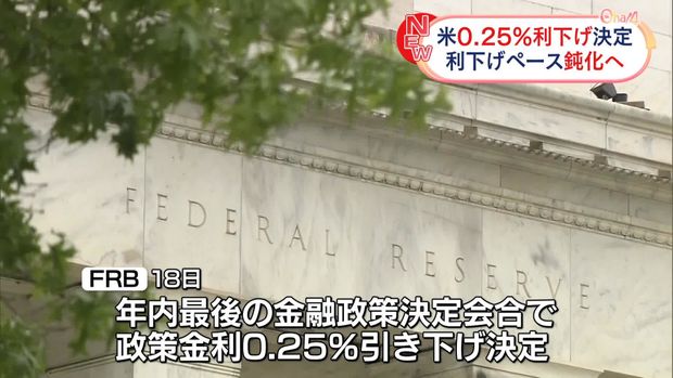 米FRB 0.25％利下げ決定 3会合連続 - ライブドアニュース