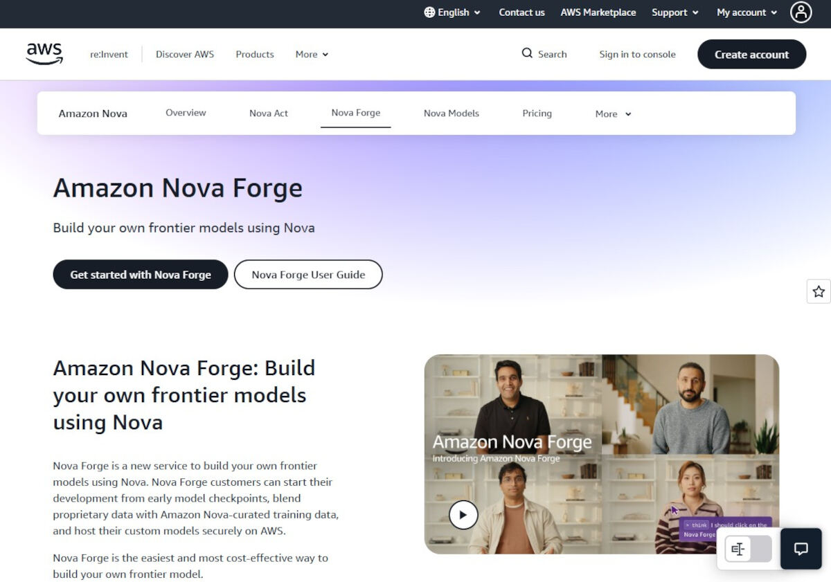 AWS、新世代「Amazon Nova」を効率的に独自カスタマイズできる「Amazon Nova Forge」 (2025年12月4日掲載) - ライブドアニュース