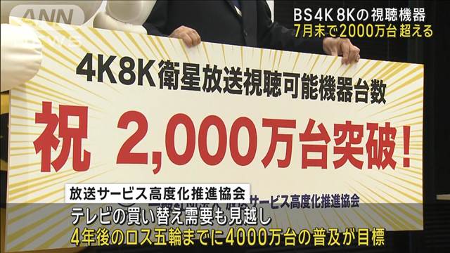 BS4K・8Kの視聴機器 5年8カ月で2000万台超える - ライブドアニュース