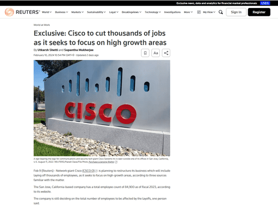 Ciscoが高成長分野への注力を目的に従業員数千人の人員削減を計画していると報じられる - ライブドアニュース