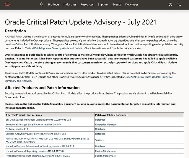 Oracle、327個の脆弱性を修正した2021年7月のパッチアップデートをリリース - ライブドアニュース