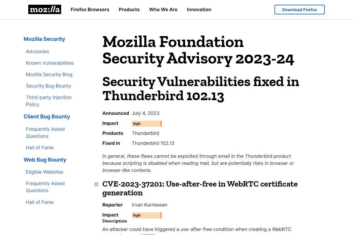 FirefoxとThunderbirdに重要な脆弱性、アップデートを - ライブドアニュース