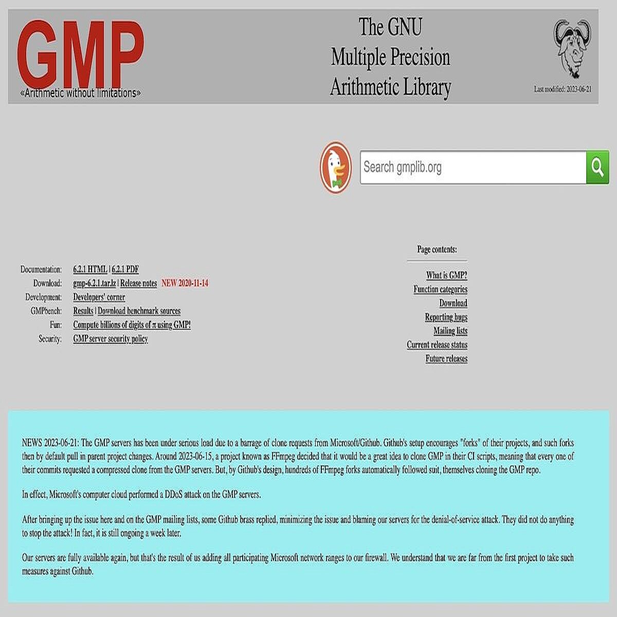 OSS「GMP」のWebサイトがGitHubからDDoS攻撃を受けていると報告、真相は？ (2023年6月29日掲載) - ライブドアニュース