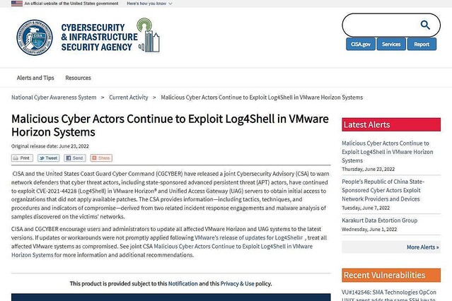 VMwareの脆弱性「 Log4Shell」が組織への侵入に悪用されている、米当局が警告 - ライブドアニュース