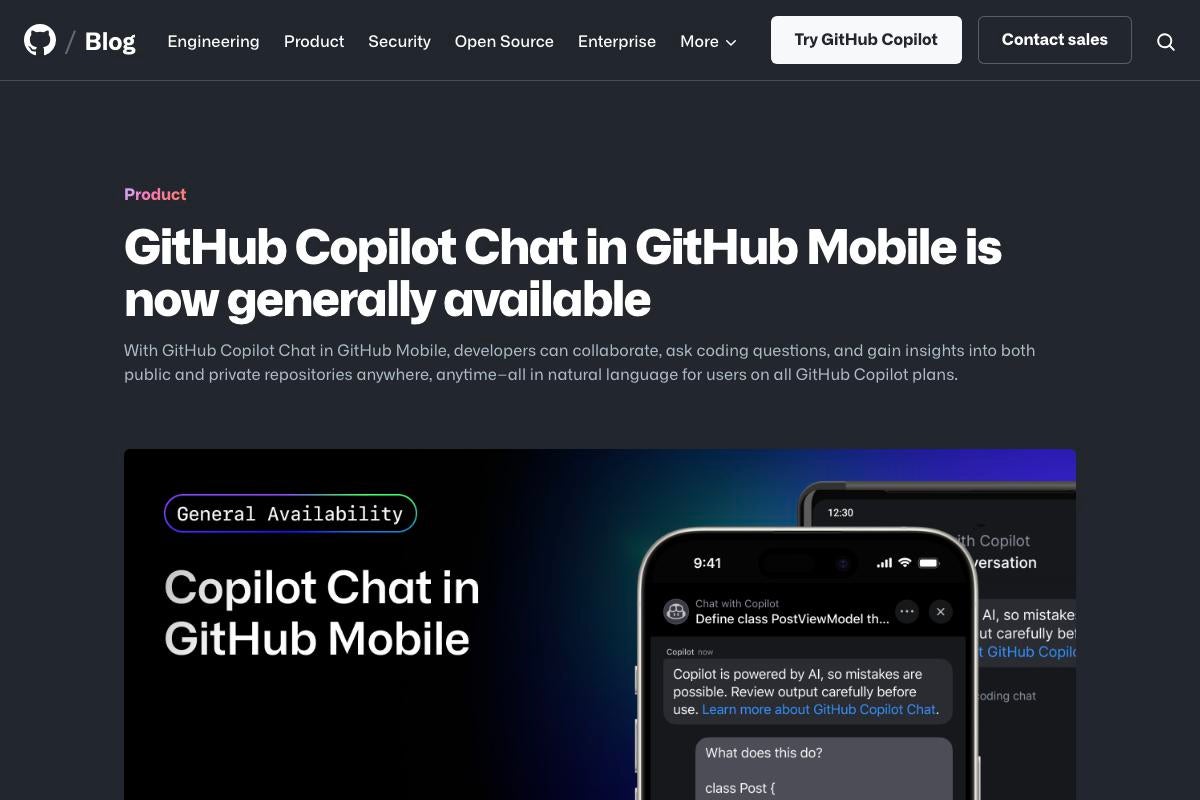 GitHub Copilot ChatがGitHub Mobileで一般利用開始 - ライブドアニュース