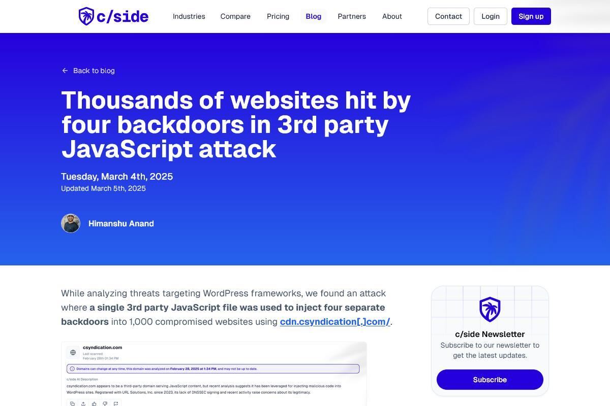 4つのバックドア仕込まれたWordPressサイト、1000個発見される - ライブドアニュース