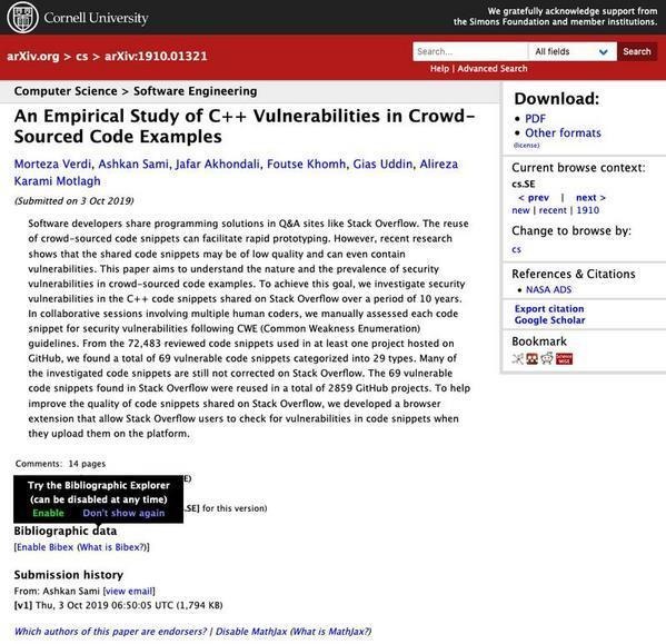 Stack Overflowからのコピペで脆弱なプロジェクトがGitHubに多数あり (2019年10月11日掲載) - ライブドアニュース