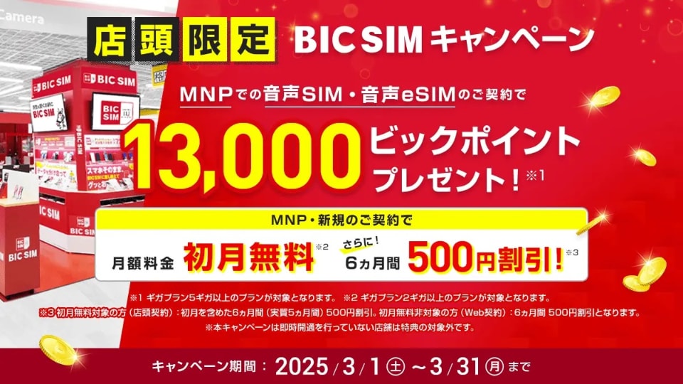 BIC SIMの店頭限定キャンペーン、MNP契約で本体1万6000円割引など - ライブドアニュース
