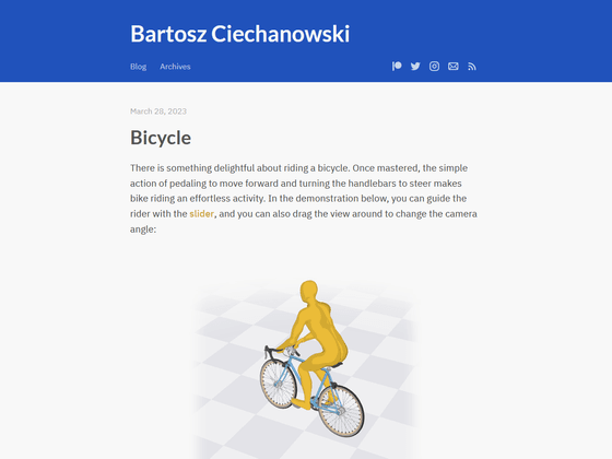 「自転車が走る仕組み」がマウスで操作するだけで直感的に理解できるウェブサイト「Bicycle」 - ライブドアニュース
