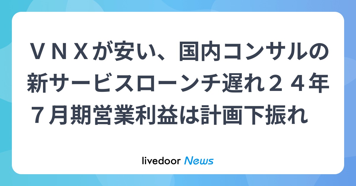 VNXが安い、国内コンサルの新サービスローンチ遅れ24年7月期営業利益は計画下振れ - ライブドアニュース